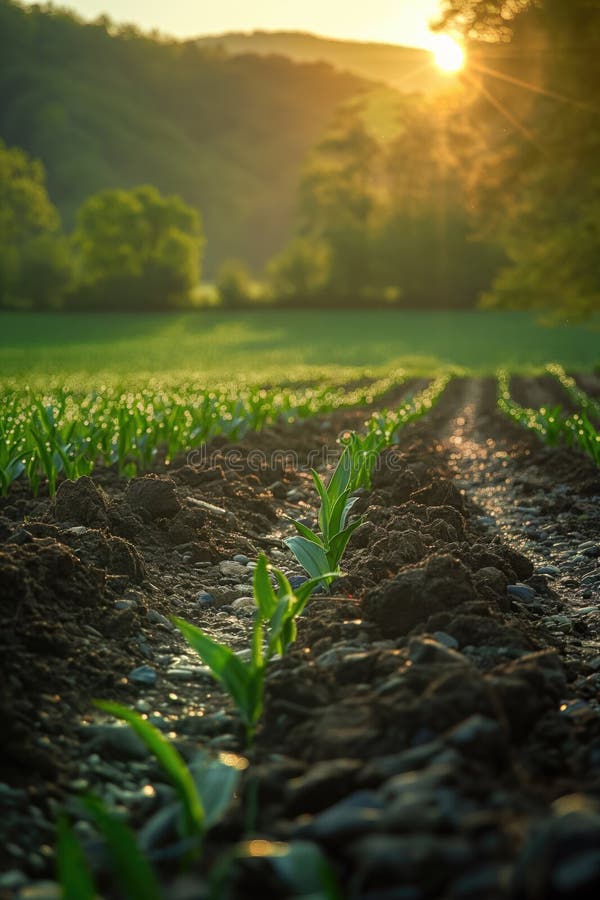 Sprouts in the Spring Field. Agriculture Banner. Sprouting Seeds from a ...