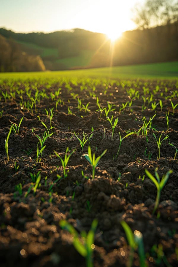 Sprouts in the Spring Field. Agriculture Banner. Sprouting Seeds from a ...