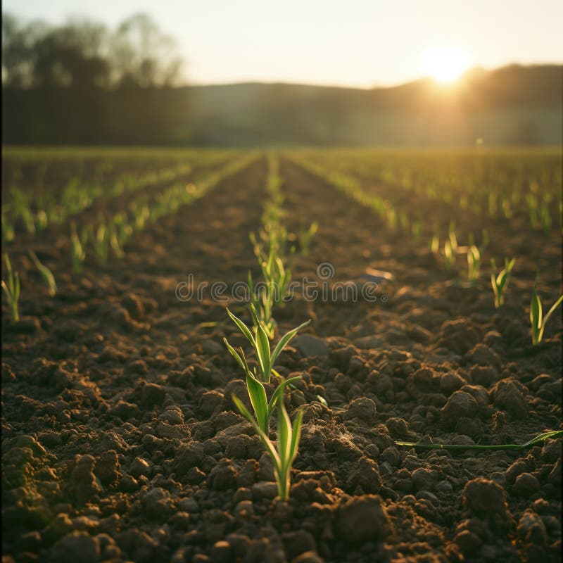 Sprouts in the Spring Field. Agriculture Banner. Sprouting Seeds from a ...