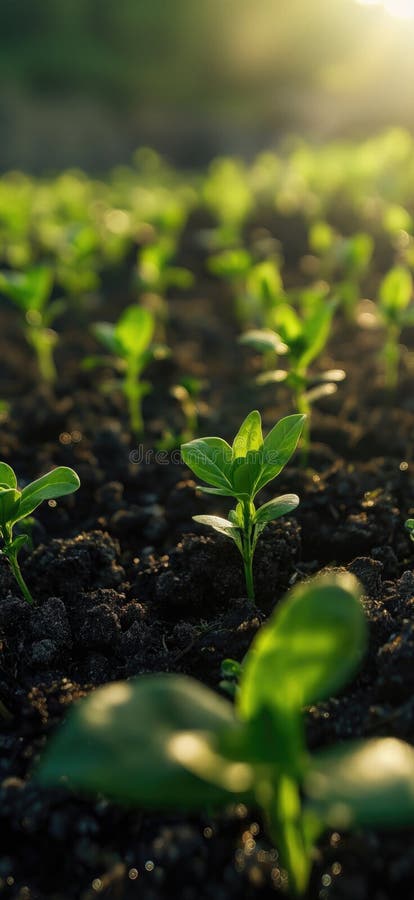 Sprouts in the Spring Field. Agriculture Banner. Sprouting Seeds from a ...