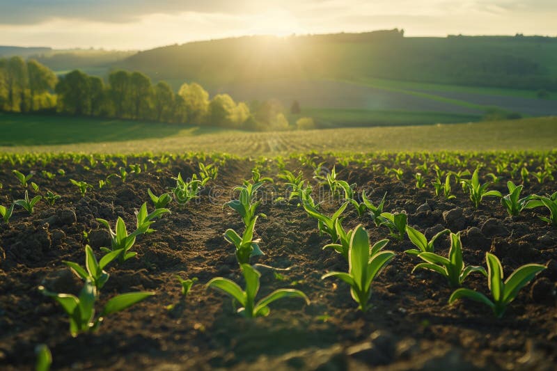 Sprouts in the Spring Field. Agriculture Banner. Sprouting Seeds from a ...