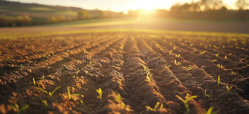 Sprouts in the Spring Field. Agriculture Banner. Sprouting Seeds from a ...