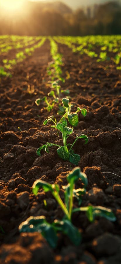 Sprouts in the Spring Field. Agriculture Banner. Sprouting Seeds from a ...