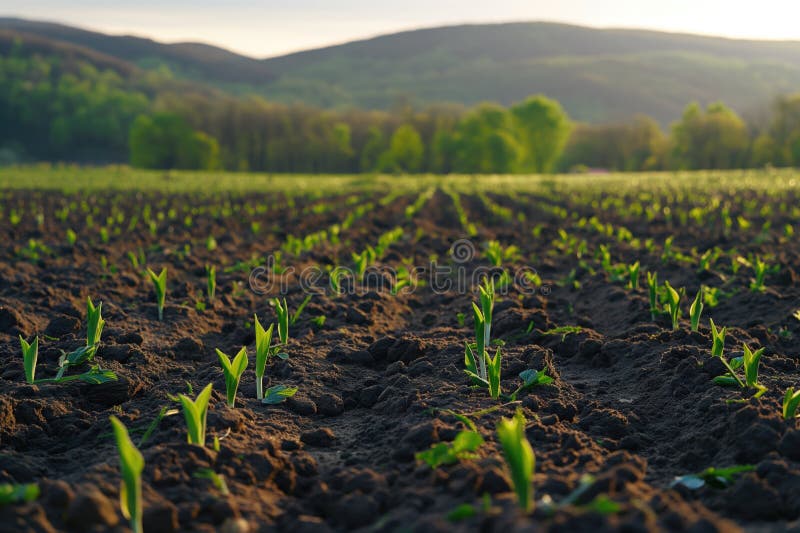 Sprouts in the Spring Field. Agriculture Banner. Sprouting Seeds from a ...