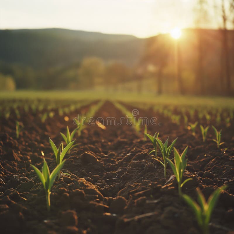 Sprouts in the Spring Field. Agriculture Banner. Sprouting Seeds from a ...