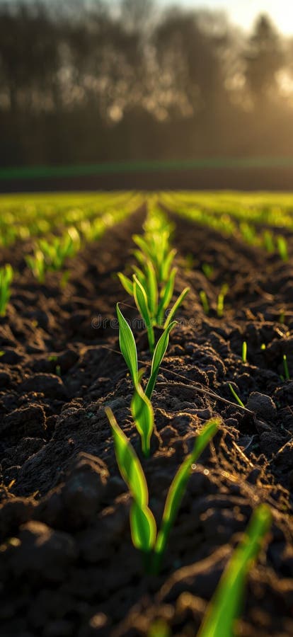 Sprouts in the Spring Field. Agriculture Banner. Sprouting Seeds from a ...