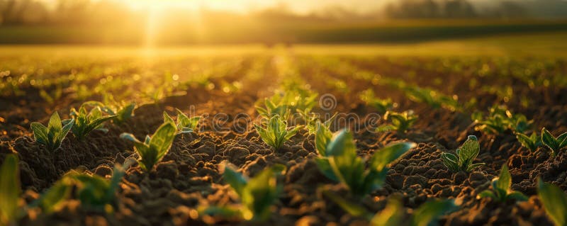 Sprouts in the Spring Field. Agriculture Banner. Sprouting Seeds from a ...