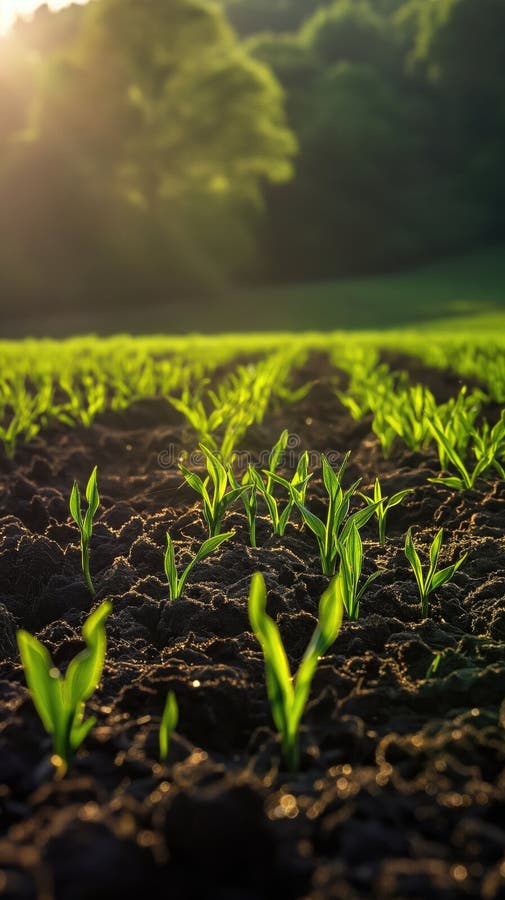 Sprouts in the Spring Field. Agriculture Banner. Sprouting Seeds from a ...