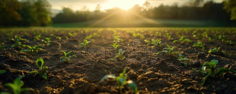 Sprouts in the Spring Field. Agriculture Banner. Sprouting Seeds from a ...