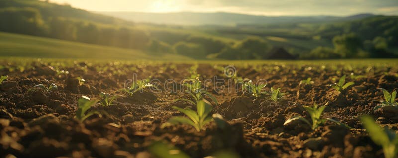 Sprouts in the Spring Field. Agriculture Banner. Sprouting Seeds from a ...