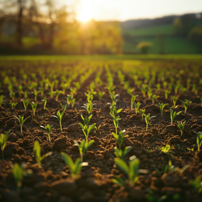 Sprouts in the Spring Field. Agriculture Banner. Sprouting Seeds from a ...