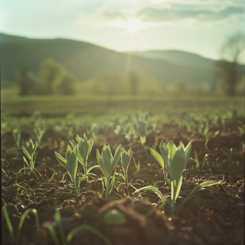 Sprouts in the Spring Field. Agriculture Banner. Sprouting Seeds from a ...