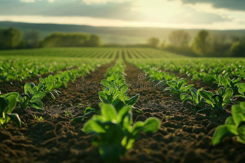 Sprouts in the Spring Field. Agriculture Banner. Sprouting Seeds from a ...