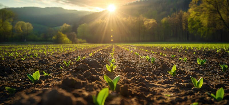 Sprouts in the Spring Field. Agriculture Banner. Sprouting Seeds from a ...