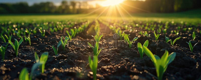Sprouts in the Spring Field. Agriculture Banner. Sprouting Seeds from a ...