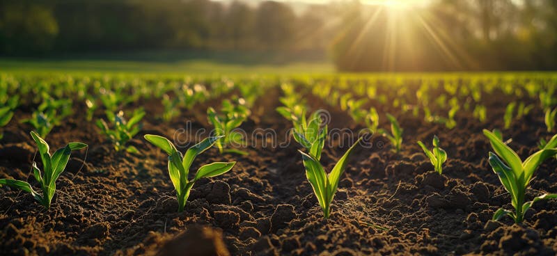 Sprouts in the Spring Field. Agriculture Banner. Sprouting Seeds from a ...