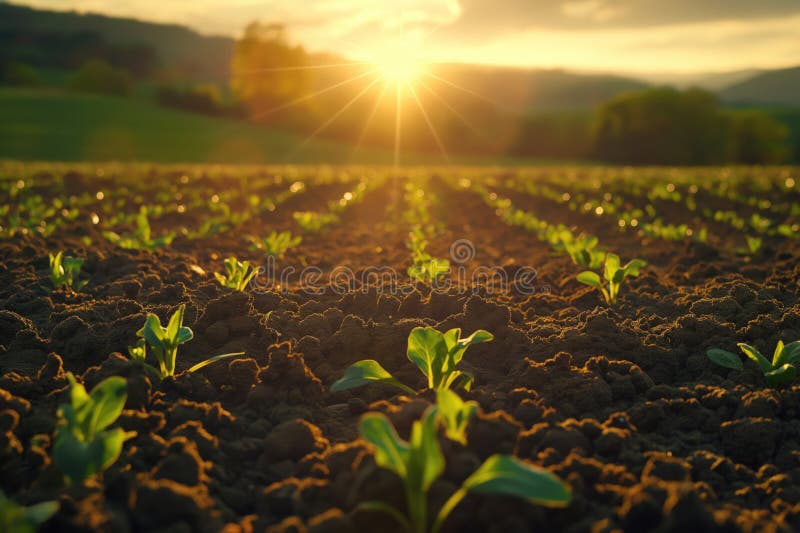 Sprouts in the Spring Field. Agriculture Banner. Sprouting Seeds from a ...
