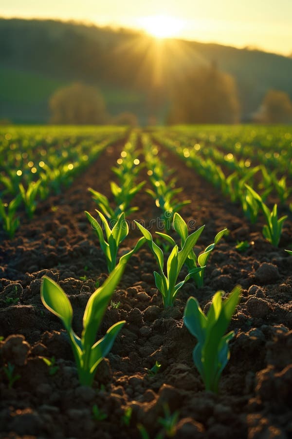 Sprouts in the Spring Field. Agriculture Banner. Sprouting Seeds from a ...