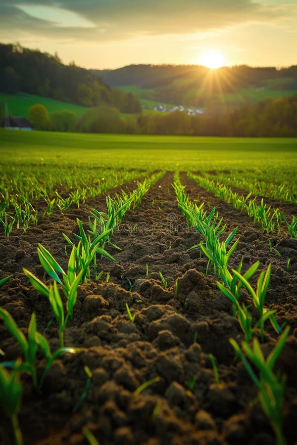Sprouts in the Spring Field. Agriculture Banner. Sprouting Seeds from a ...