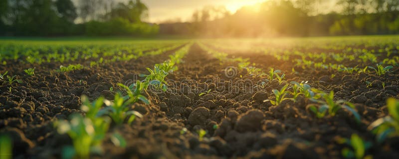 Sprouts in the Spring Field. Agriculture Banner. Sprouting Seeds from a ...