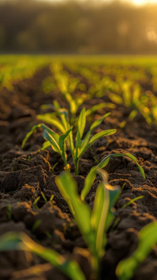 Sprouts in the Spring Field. Agriculture Banner. Sprouting Seeds from a ...