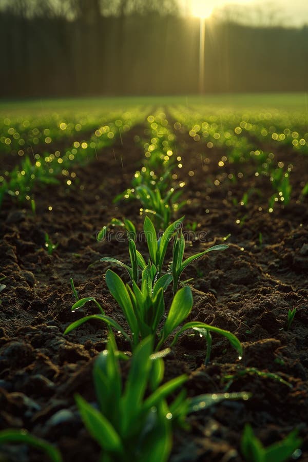 Sprouts in the Spring Field. Agriculture Banner. Sprouting Seeds from a ...