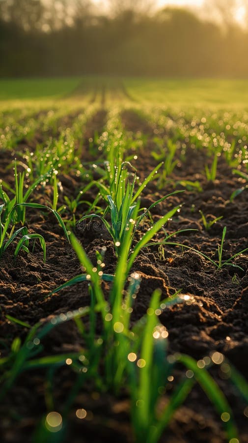 Sprouts in the Spring Field. Agriculture Banner. Sprouting Seeds from a ...