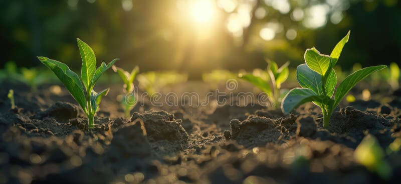 Sprouts in the Spring Field. Agriculture Banner. Sprouting Seeds from a ...