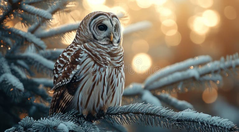 A Spruce Barred Owl is Perched on a Pine Tree Branch Stock Image ...