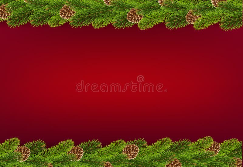 Spruce Branches with Cones Border with Red Background Stock Vector ...