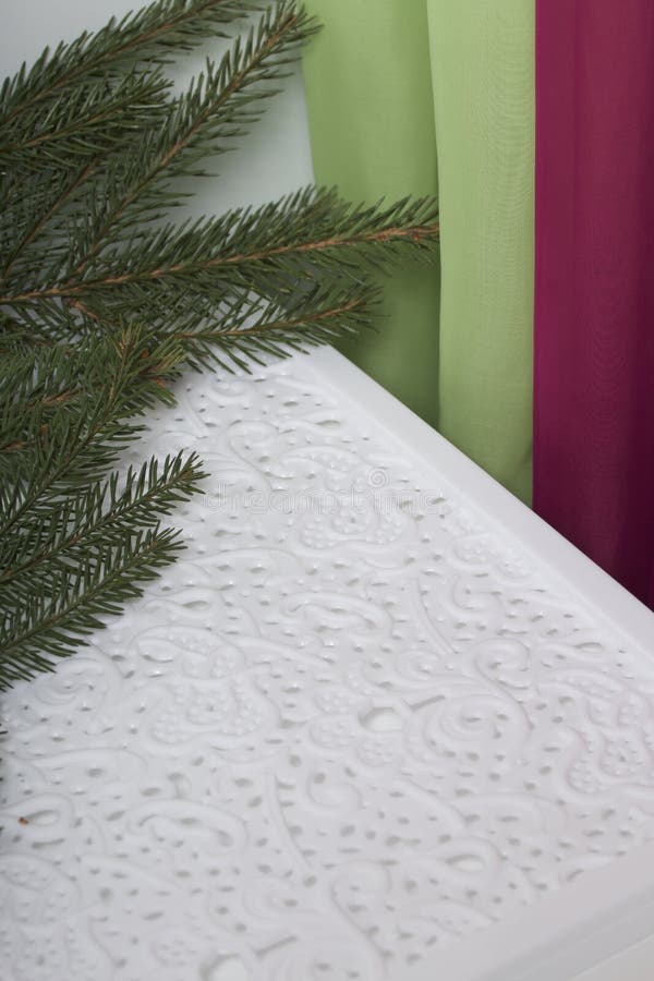 Spruce Branches on a White Tracery Background. Stock Photo - Image of ...