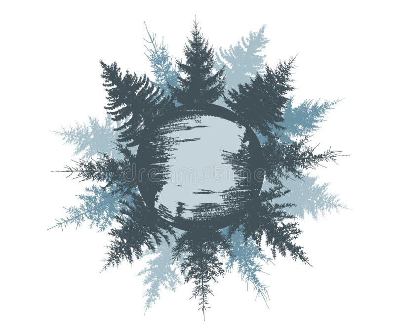 Spruce Trees on Circle, Round Forest. Inside the Circle is Brush Stroke ...