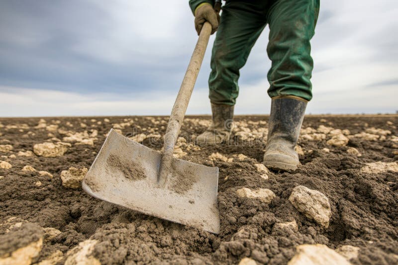 A Spud is Being Used by a Man To Dig the Garden Soil Stock Image ...