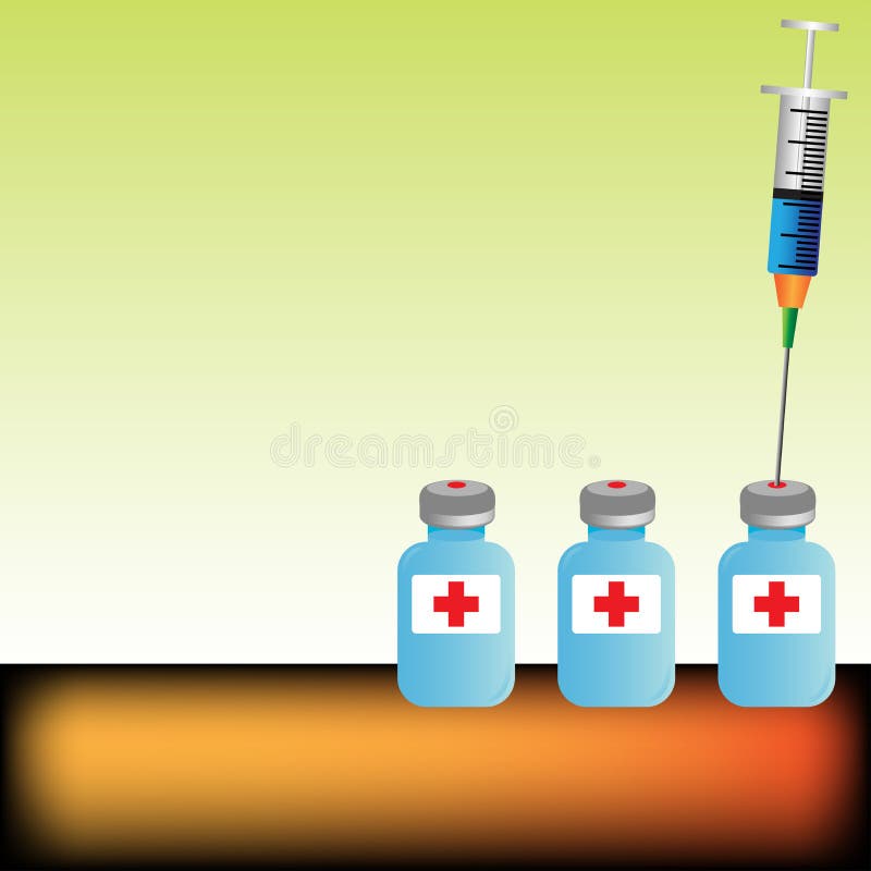 Spuit en flesjes vector illustratie. Illustration of klinisch - 10605570