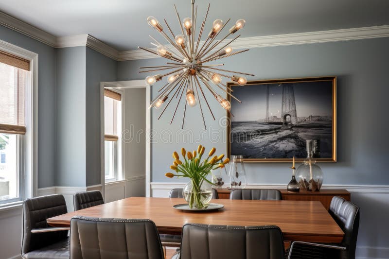 Sputnik Chandelier Hanging Over a Mid-century Dining Table Stock Image ...