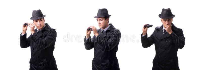The Spy with Binoculars Isolated on White Background Stock Photo ...