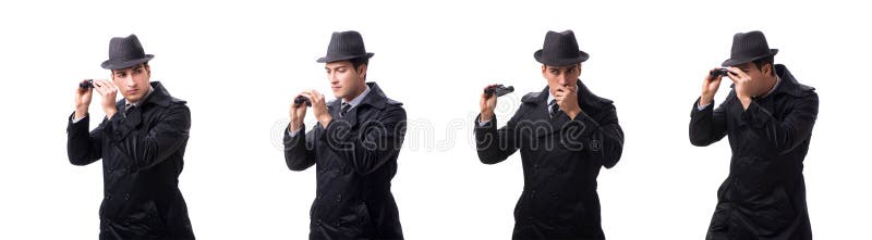 The Spy with Binoculars Isolated on White Background Stock Photo ...