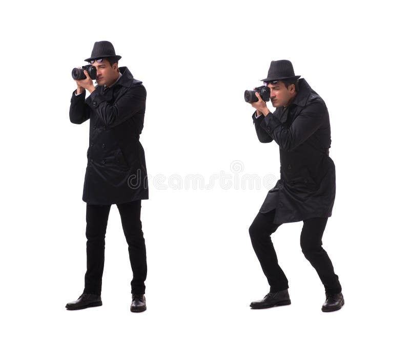 The Spy with Camera Taking Pictures Isolated on White Stock Image ...