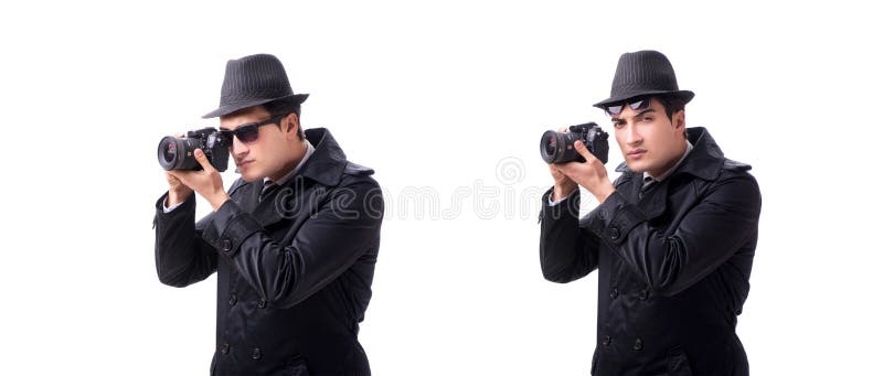 The Spy with Camera Taking Pictures Isolated on White Stock Photo ...
