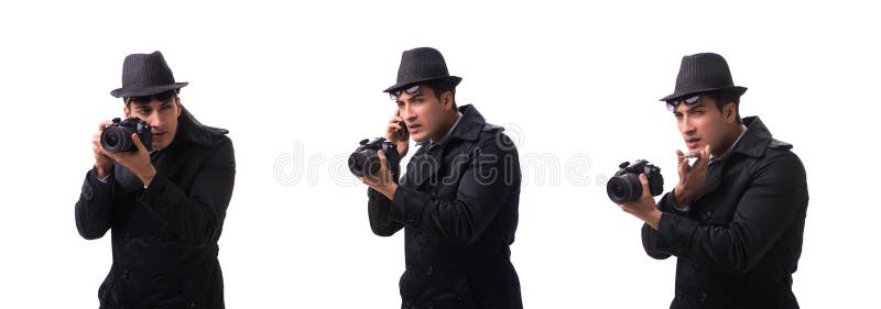 The Spy with Camera Taking Pictures Isolated on White Stock Photo ...