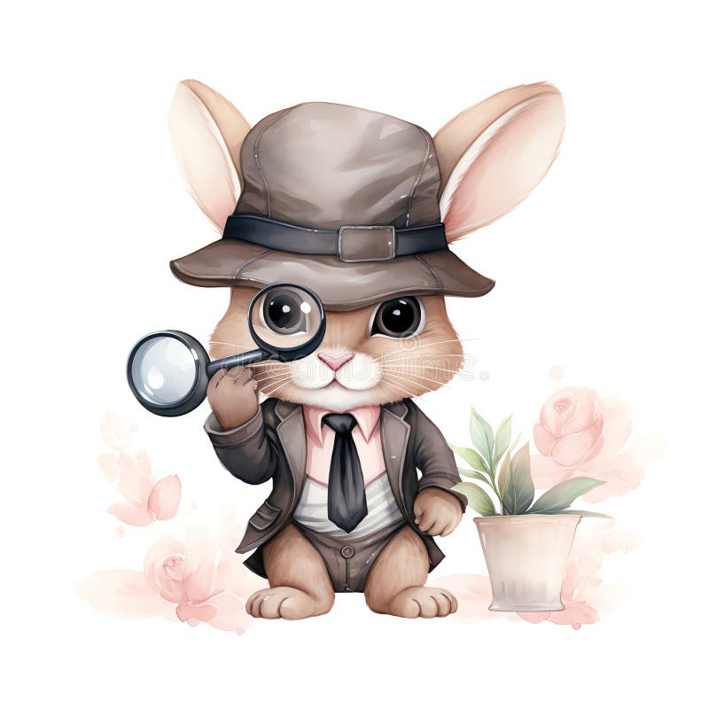 Spy Cute Bunny Blue Cute Bunny Watercolor Stock Illustration ...
