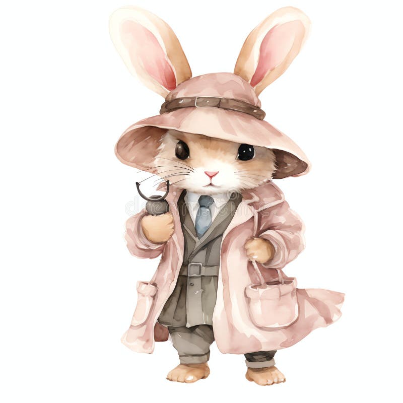 Spy Cute Bunny Blue Cute Bunny Watercolor Stock Illustration ...
