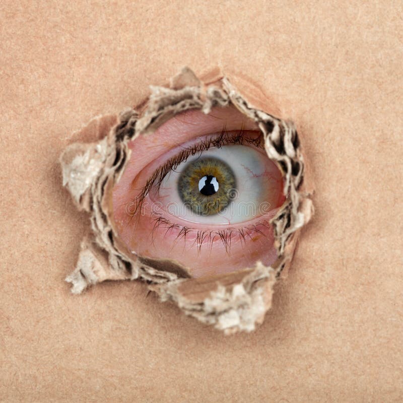 Spy Eye Watching through a Hole Stock Photo - Image of confidential ...