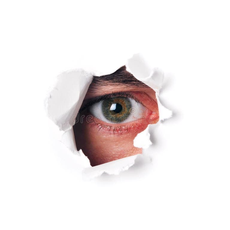 Spy Eye Watching through a Hole Stock Photo - Image of confidential ...
