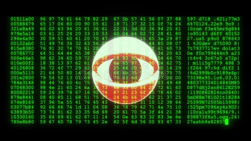 Spy Hacker Wathing Eye With Encrypted Fast Long Scrolling Programming Security Hacking Code Data