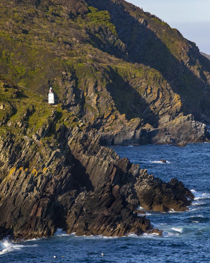 Spy House Point Lighthouse at Polperro in Cornwall, UK Stock Photo ...