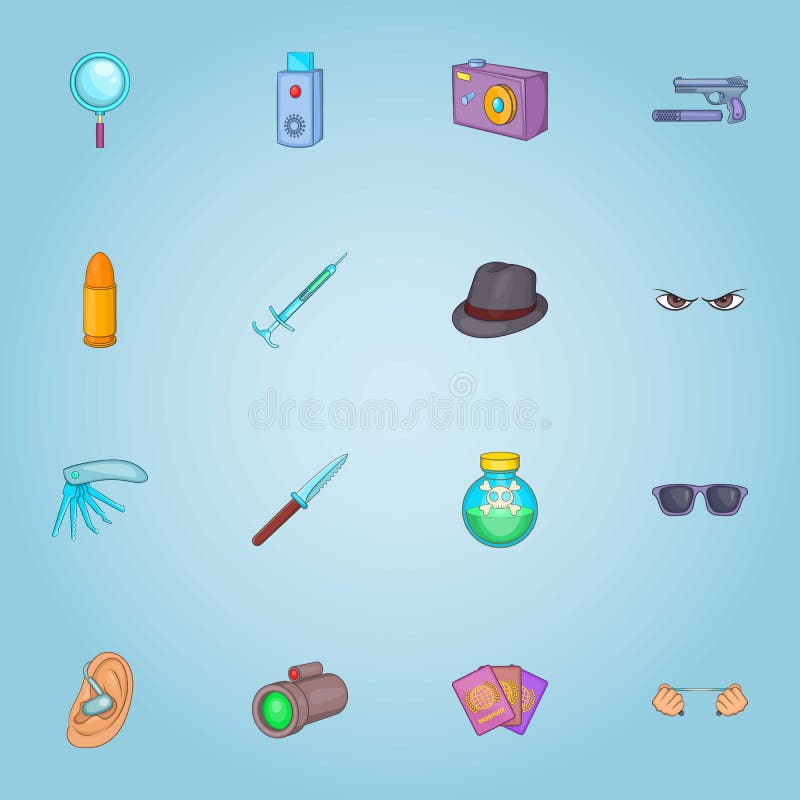 Spy Icons Set, Cartoon Style Stock Vector - Illustration of folding ...