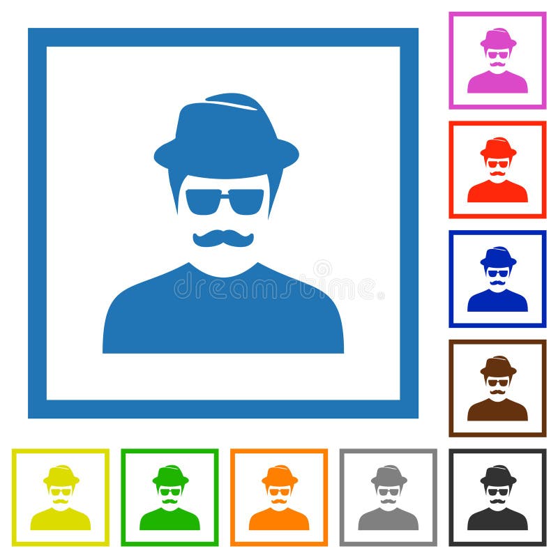 Spy with Mustache Avatar Flat Framed Icons Stock Vector - Illustration ...