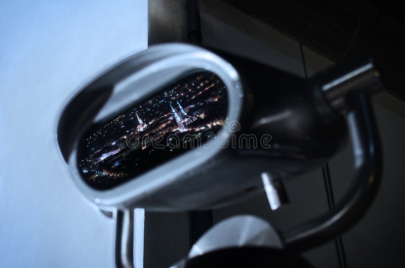 Spy Viewing Machine with Reflection of Cityscape Stock Photo - Image of ...
