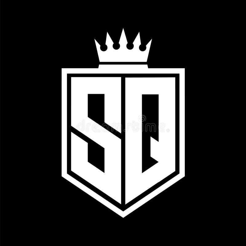SQ Logo Monogram Bold Shield Geometric Shape with Crown Outline Black ...